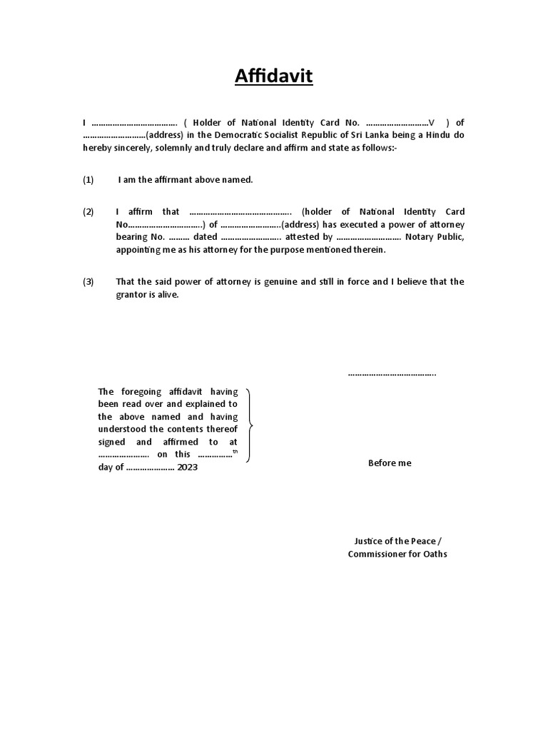 Affidavit for Power of Attorney Validation | PDF