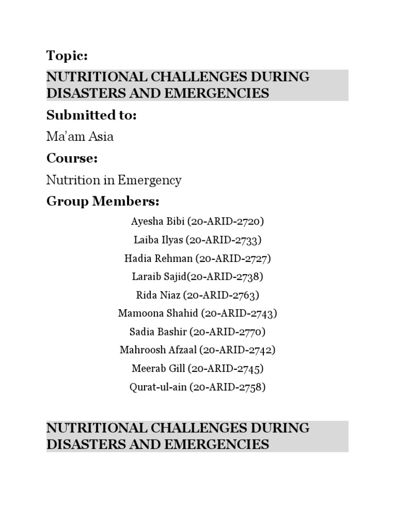 Nutritional Challenges in Emergencies | PDF