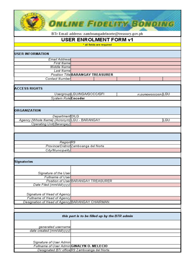 Enrollment Form Barangay TREASURER | PDF