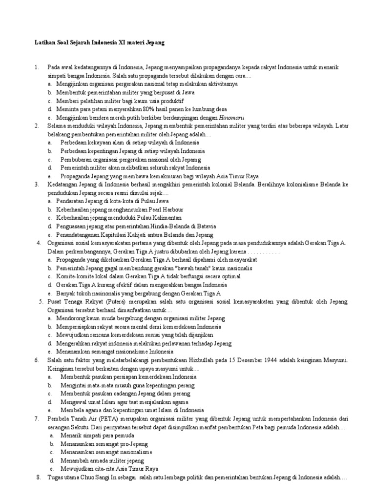 Latihan Soal Sejarah Tentang Jepang | PDF