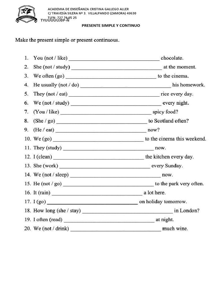 Presente Simple vs Present Continuous Ejercicios PDF | PDF