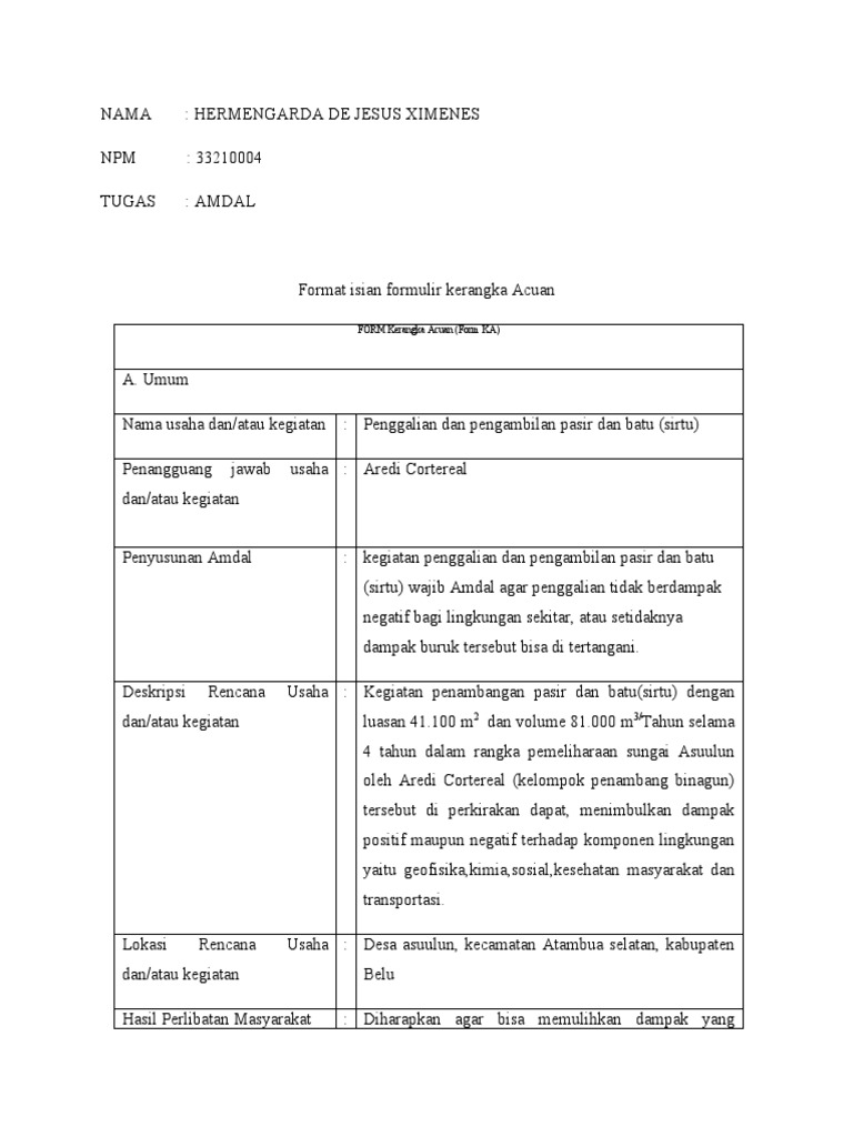 Kerangka Acuan (AMDAL) | PDF