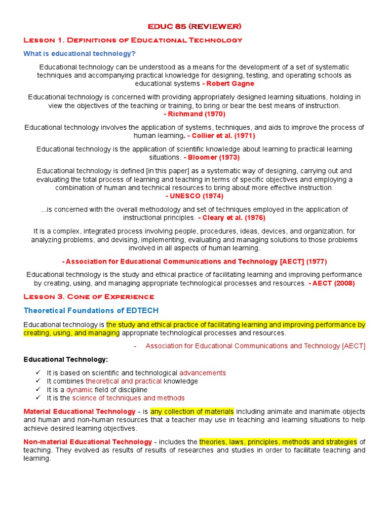EDUC 85 Reviewer | PDF | Educational Technology | Learning