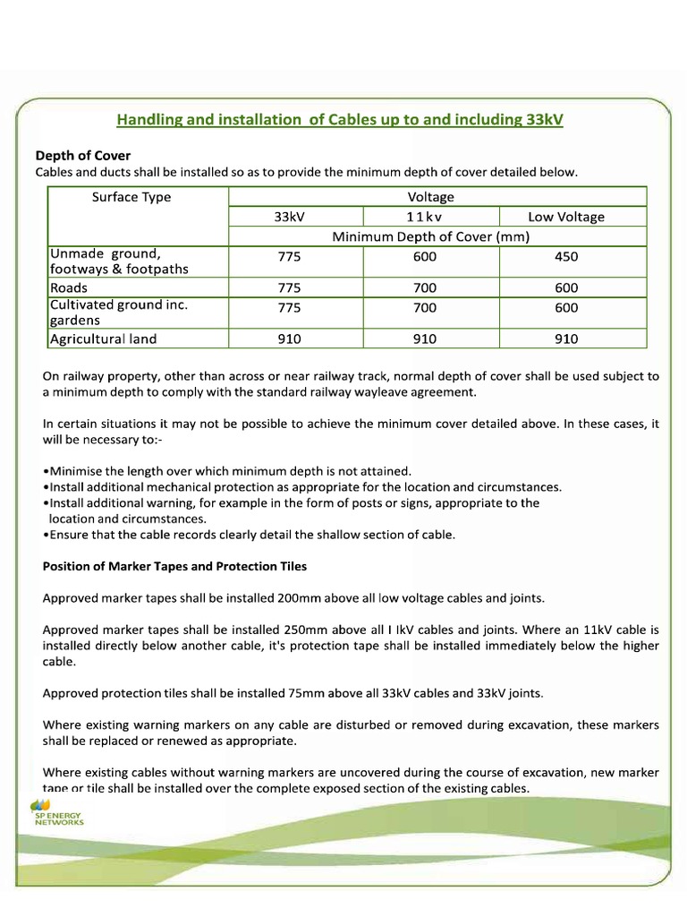 Handling and Installation of Cables Up To and Including 33kV | PDF