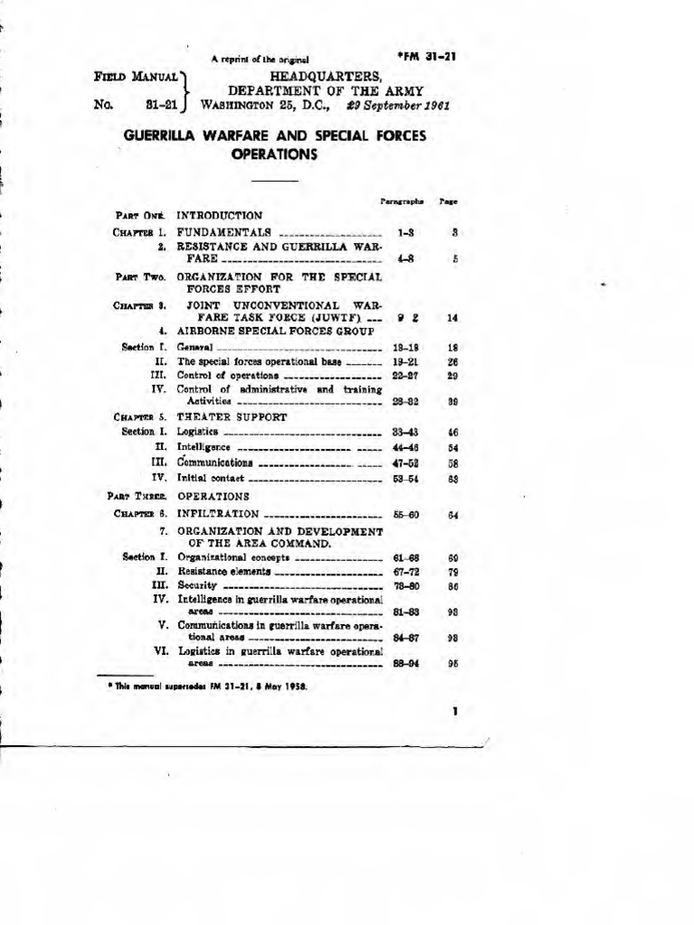 FM 31-21 Guerilla Warfare and Special Forces Operations Text | PDF ...