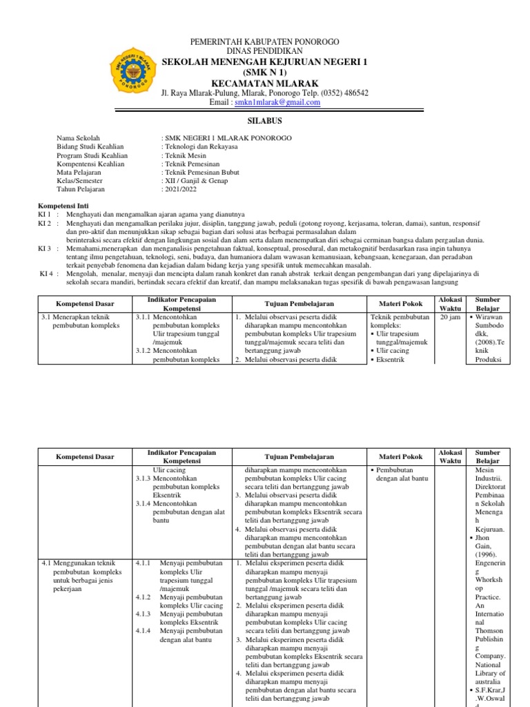 9-Silabus Teknik Pemesinan Bubut XII | PDF