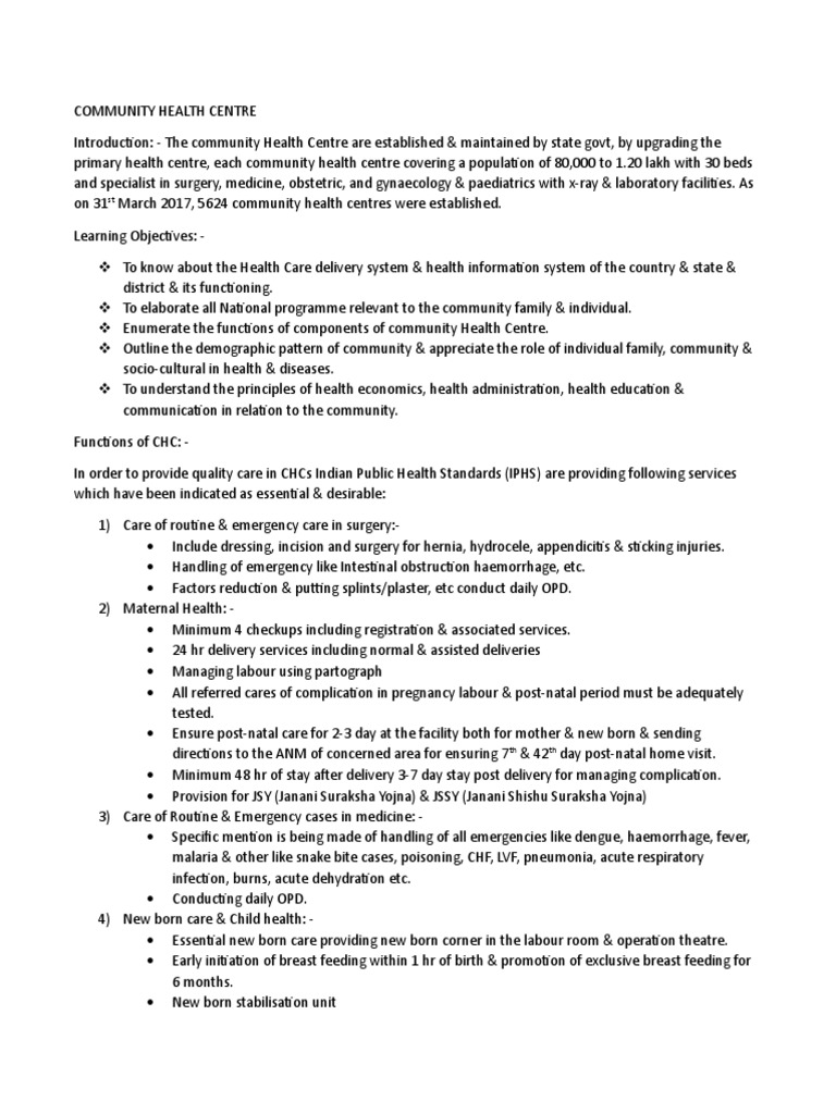 Functions and Overview of CHC Dhamdha | PDF
