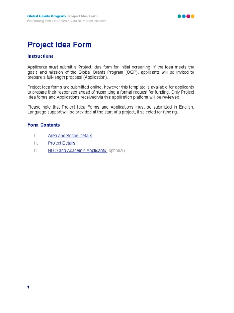 64079039afc50a28caa73fe6_Project Idea Form | PDF | Data | Public Health