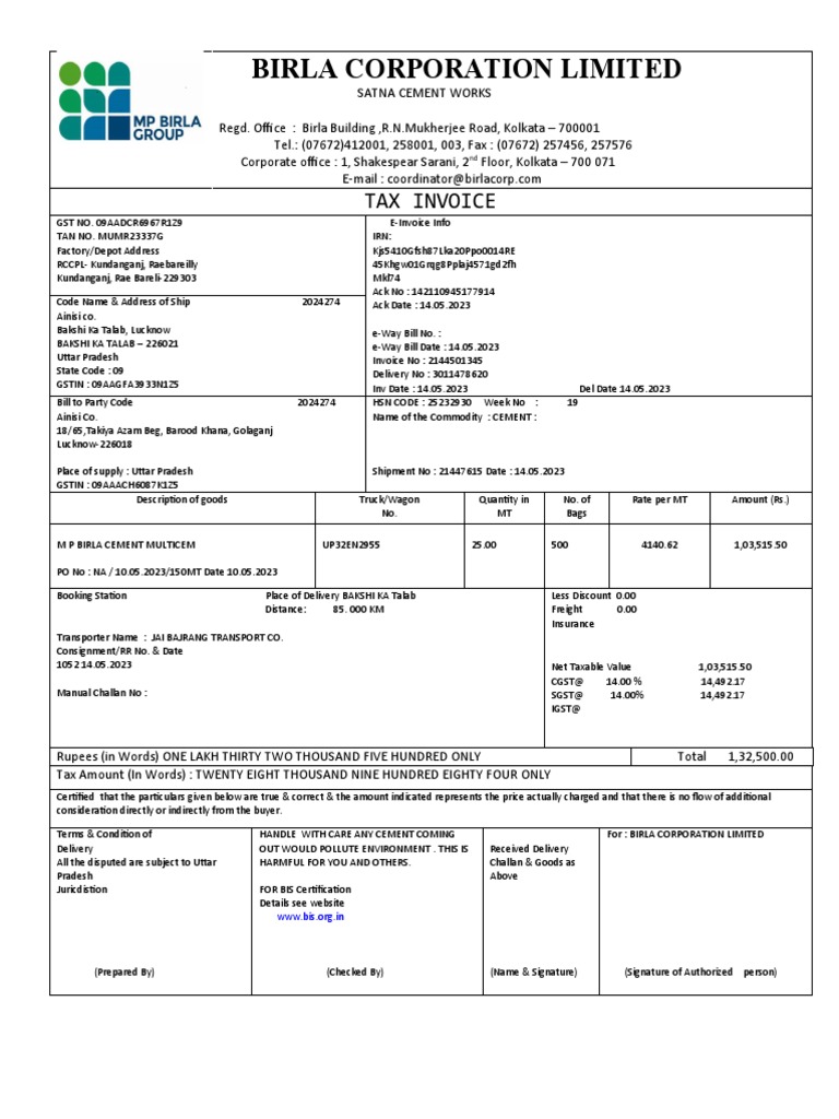 Cement Bill Birla 14.05.2023 | PDF | Government Finances | Taxes