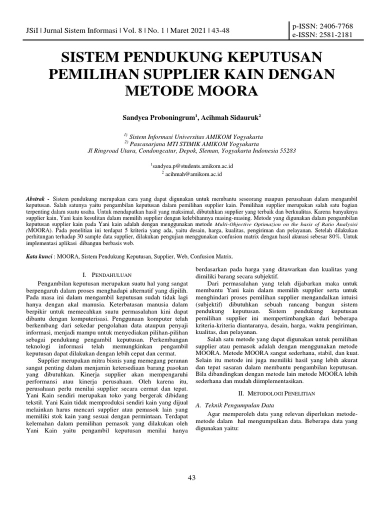 SPK Pemilihan Supplier Metode MOORA | PDF