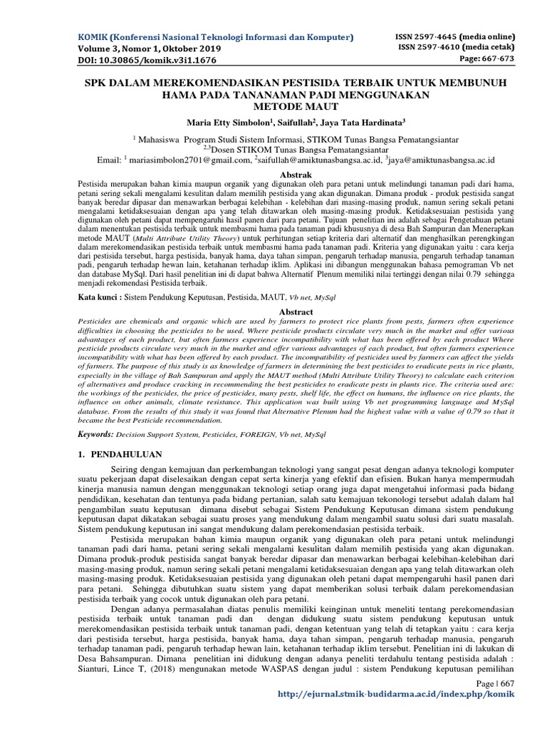 SPK Pestisida Metode MAUT | PDF
