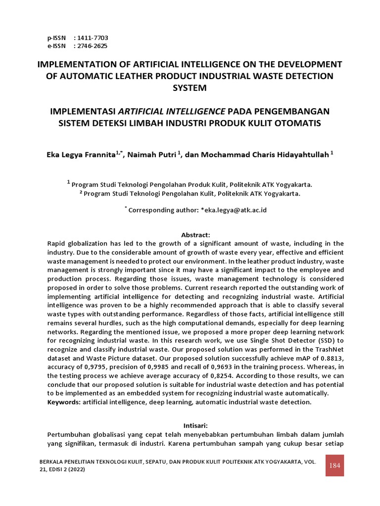 Implementasi Artificial Intelligence Pada Pengembangan Sistem Deteksi Limbah Industri Produk ...