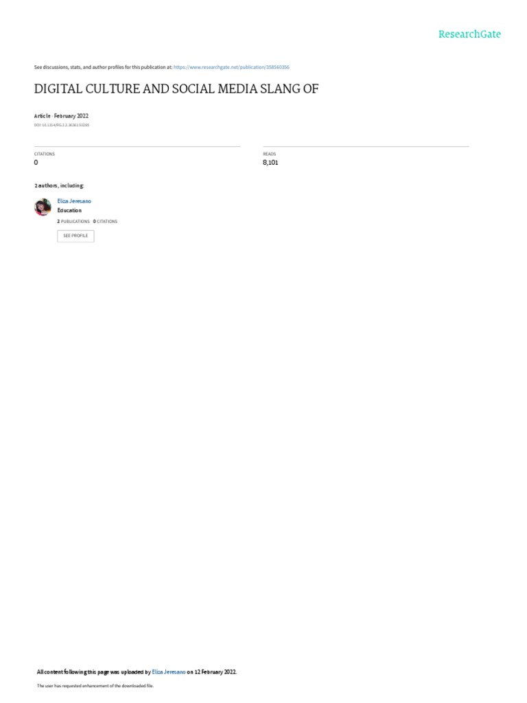 Digital Culture and Social Media Slang of Gen Z | PDF | Popular Culture ...