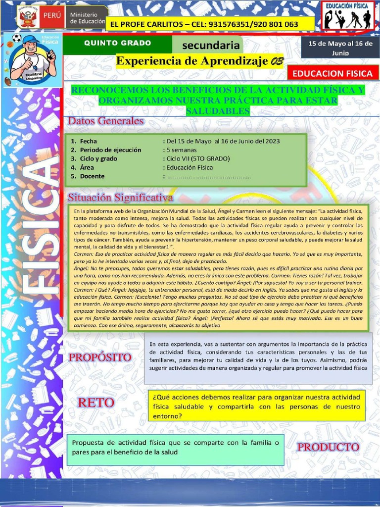 Planificador de La Experiencia de Aprendizaje 03 - 5to Grado - Educacion Fsica - 00001 | PDF