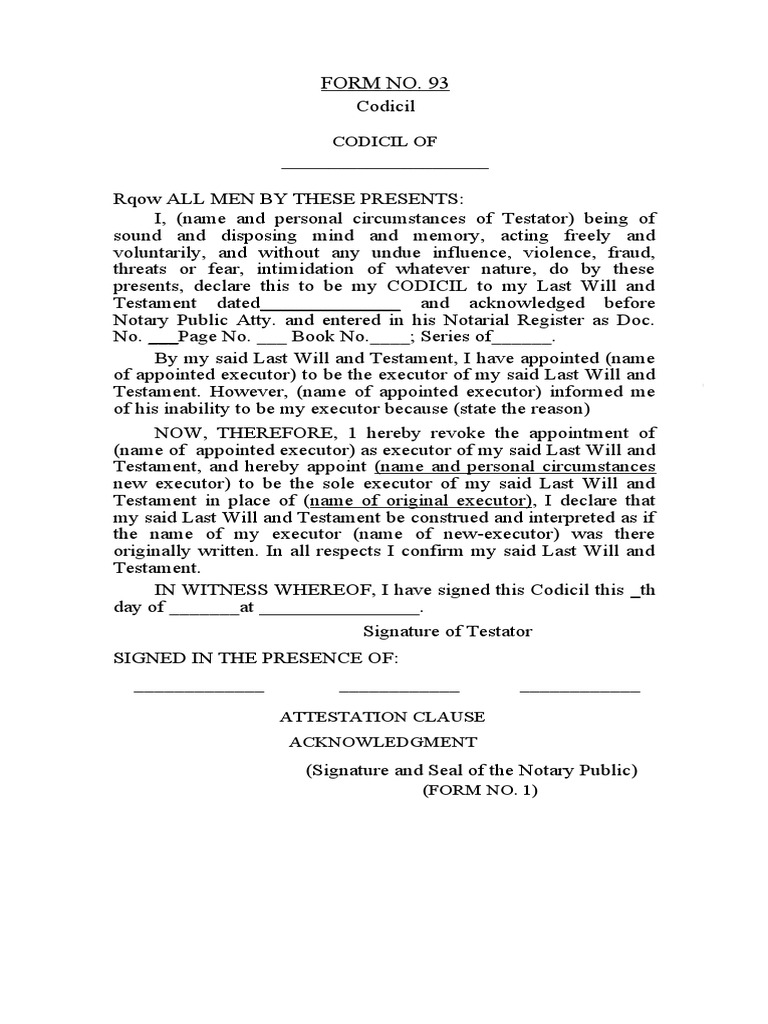 FORM NO. 93 Codicil | PDF