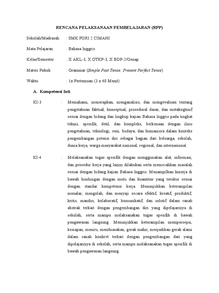 Lampiran 12 - RENCANA PELAKSANAAN PEMBELAJARAN (RPP) | PDF