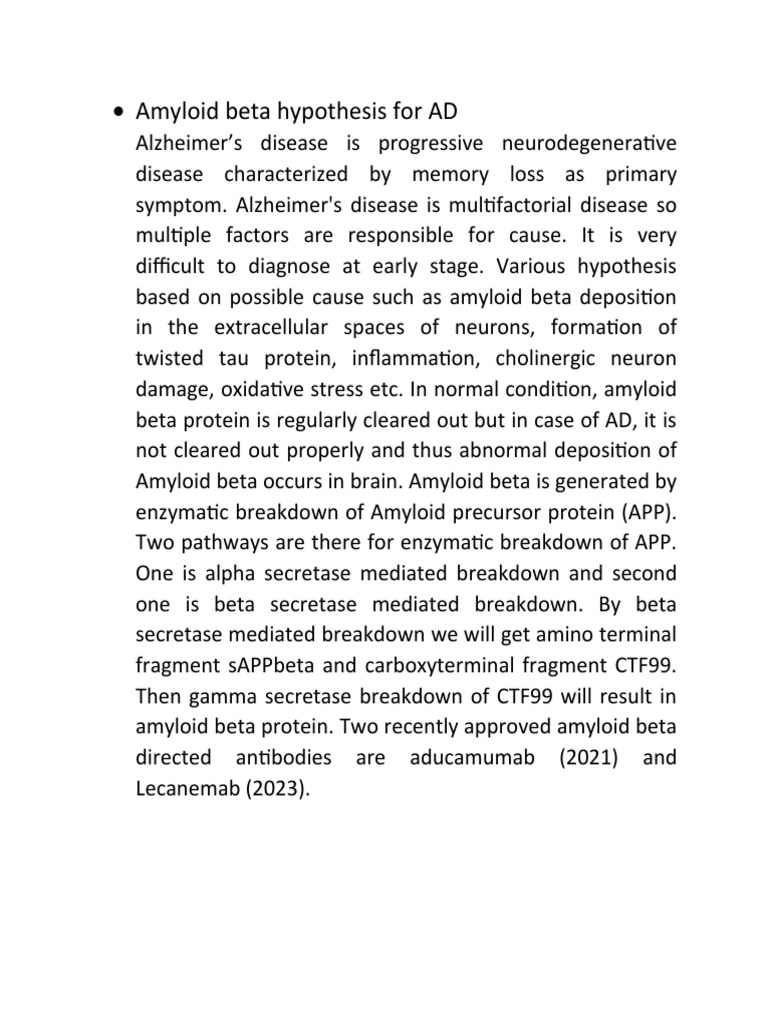 Amyloid Beta's Role in Alzheimer's | PDF