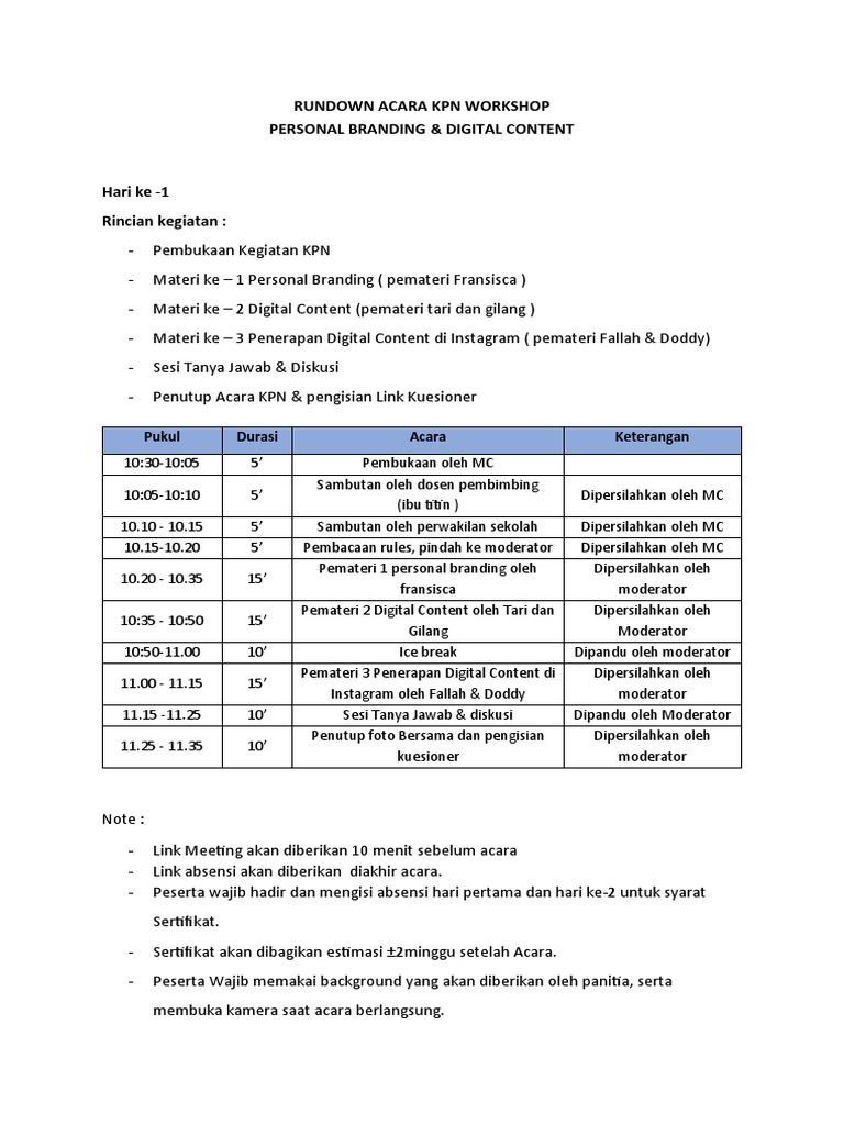 Rundown acara | PDF