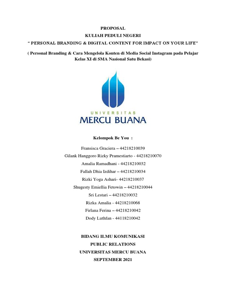 Proposal KPN Kel 1 Be You " PERSONAL BRANDING & DIGITAL CONTENT FOR IMPACT ON YOUR LIFE" | PDF