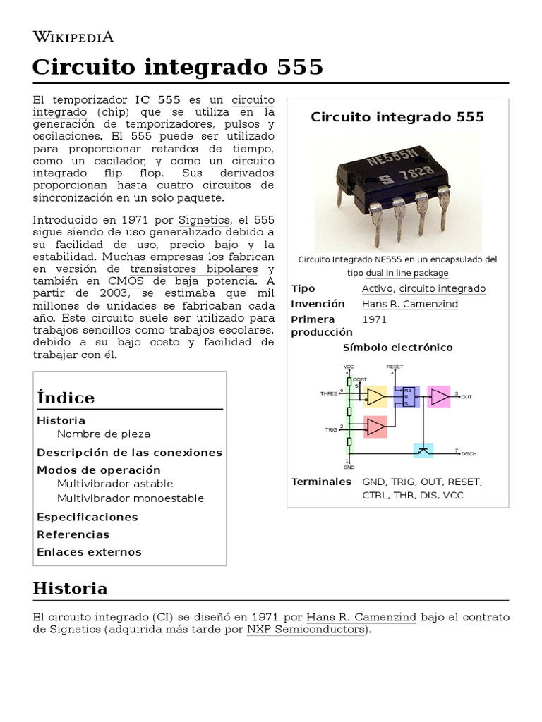 Circuito Integrado NE555: Temporizador y Oscilador | PDF | Ingenieria ...