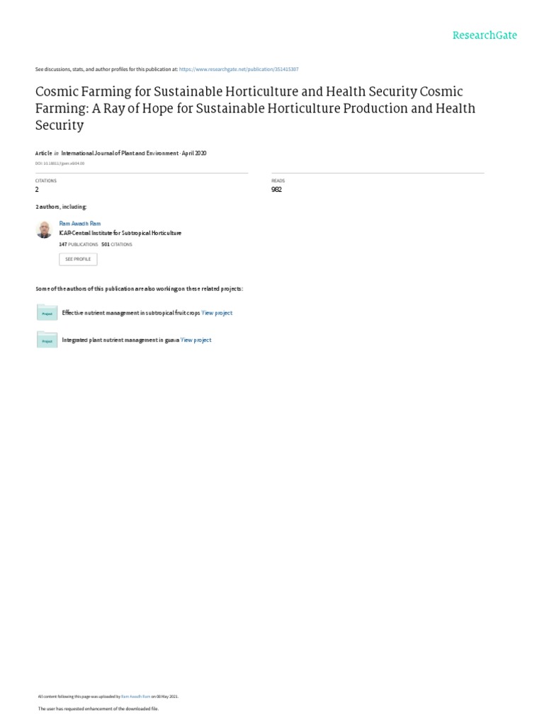Cosmic Farming ARayof Hopefor Sustainable Horticulture Productionand ...