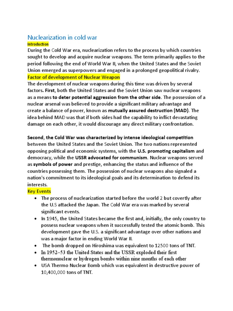 Nuclearization in Cold War | PDF