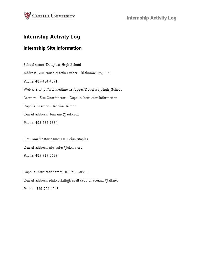 Internship Activity Log for Douglass High | PDF | Educational ...