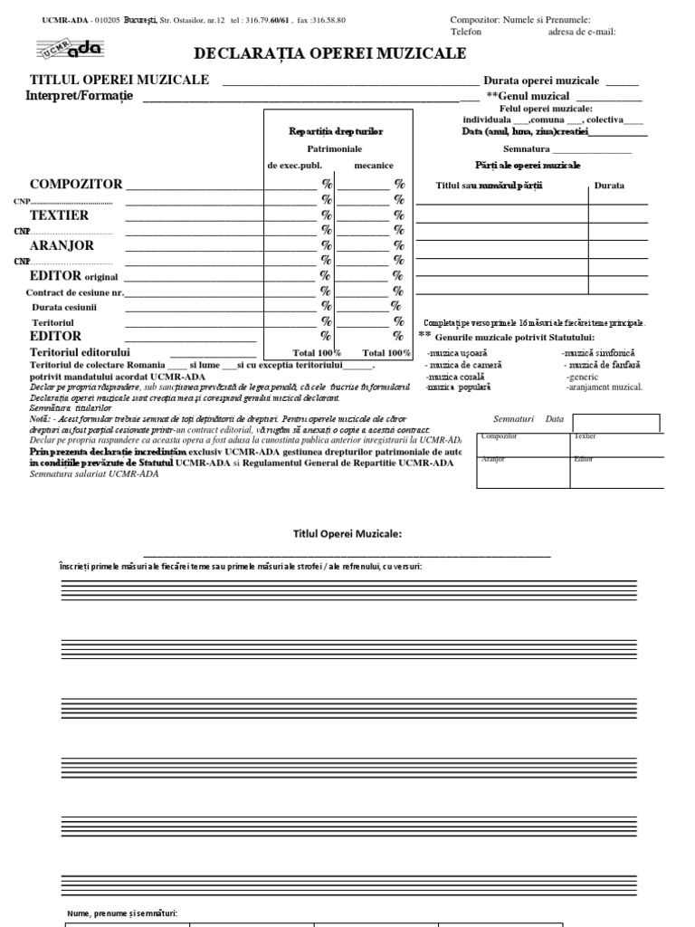 Formular Declaratie UCMR ADA Cu Verso | PDF