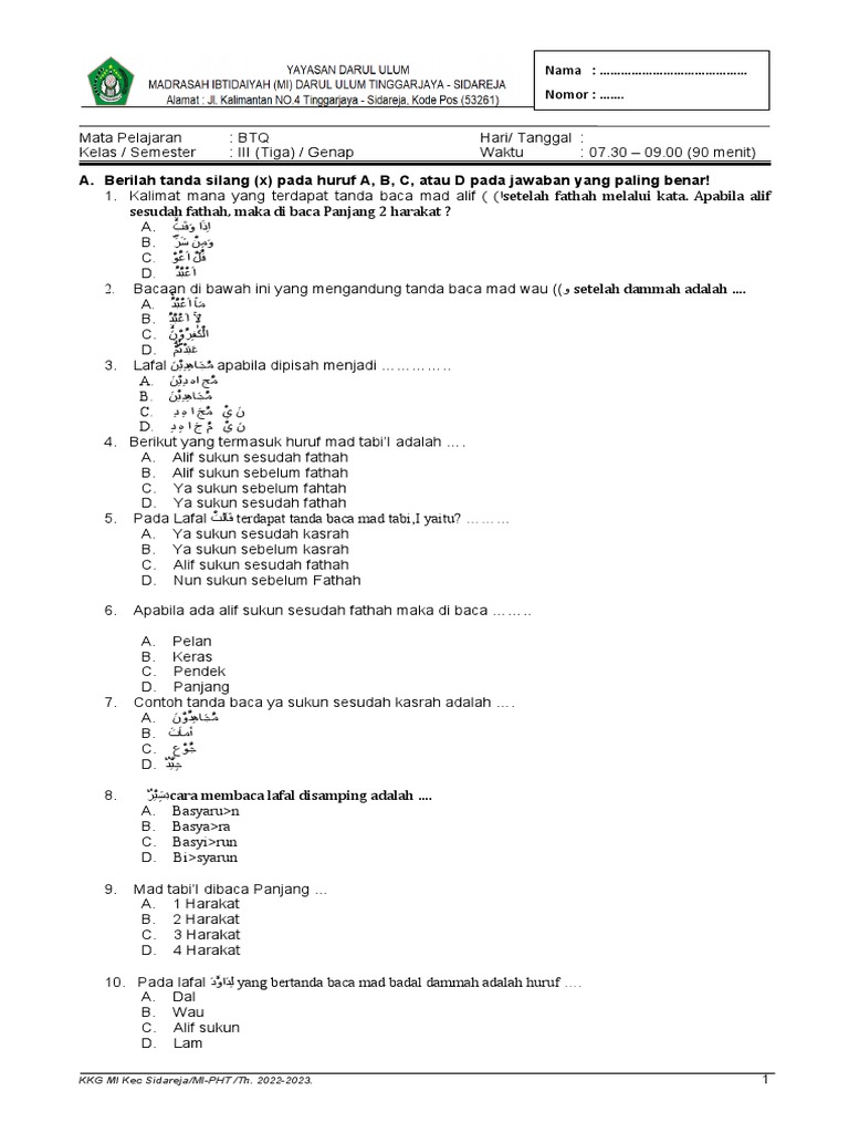 BTQ Kelas 3 Sem 2 | PDF