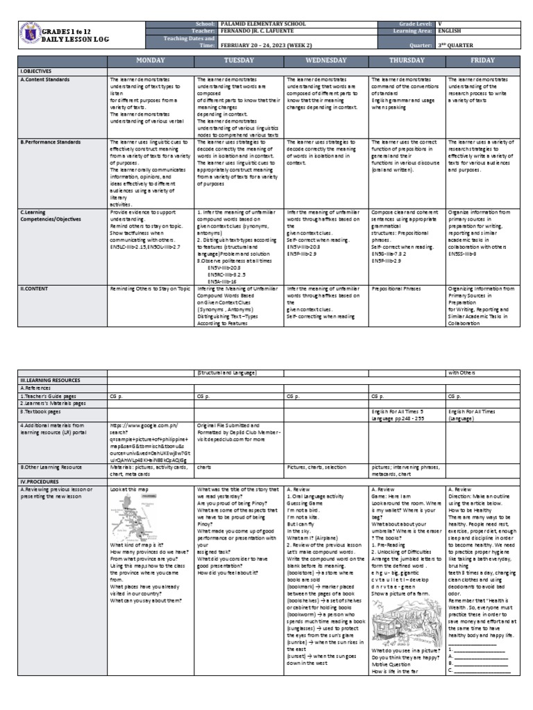 DLL - English 5 - Q3 - W2 | PDF