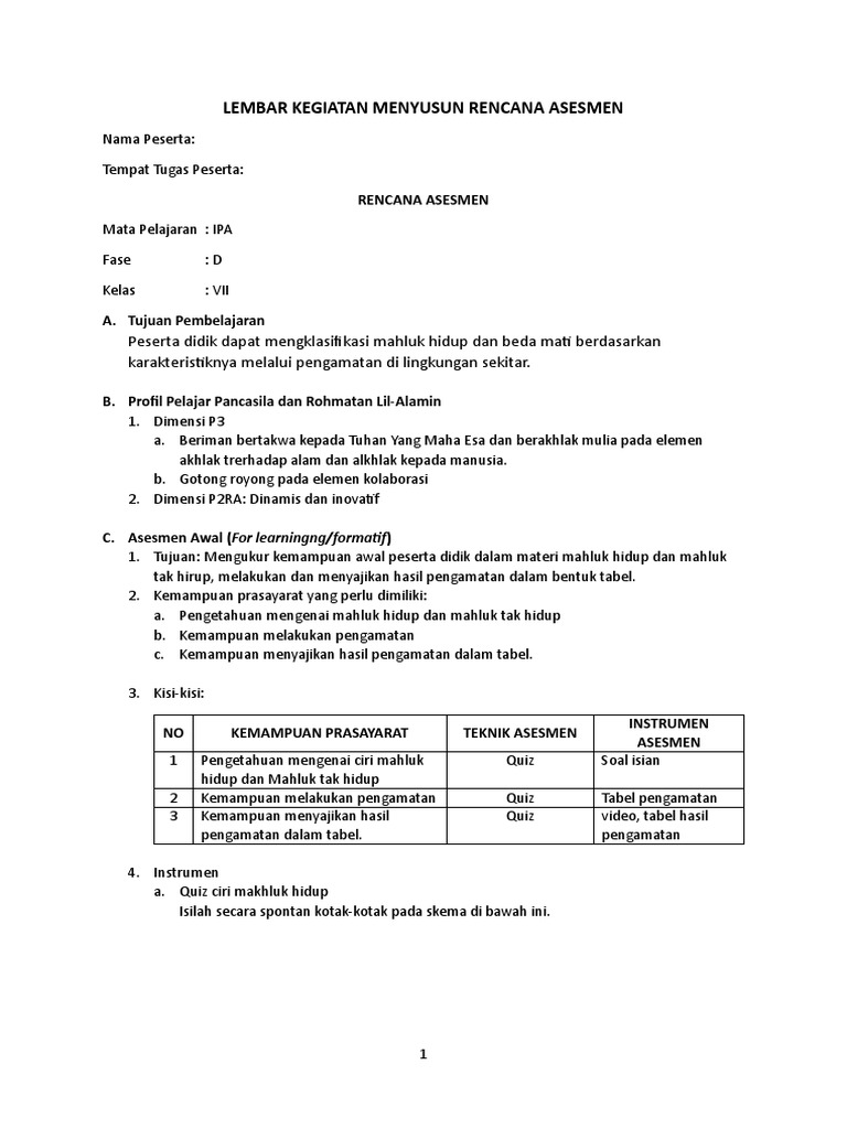 Contoh Rencana Asesmen (1) | PDF