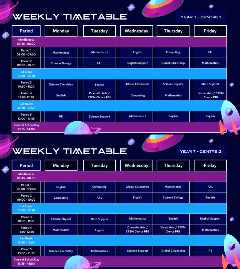 Timetables - Year 7 | PDF