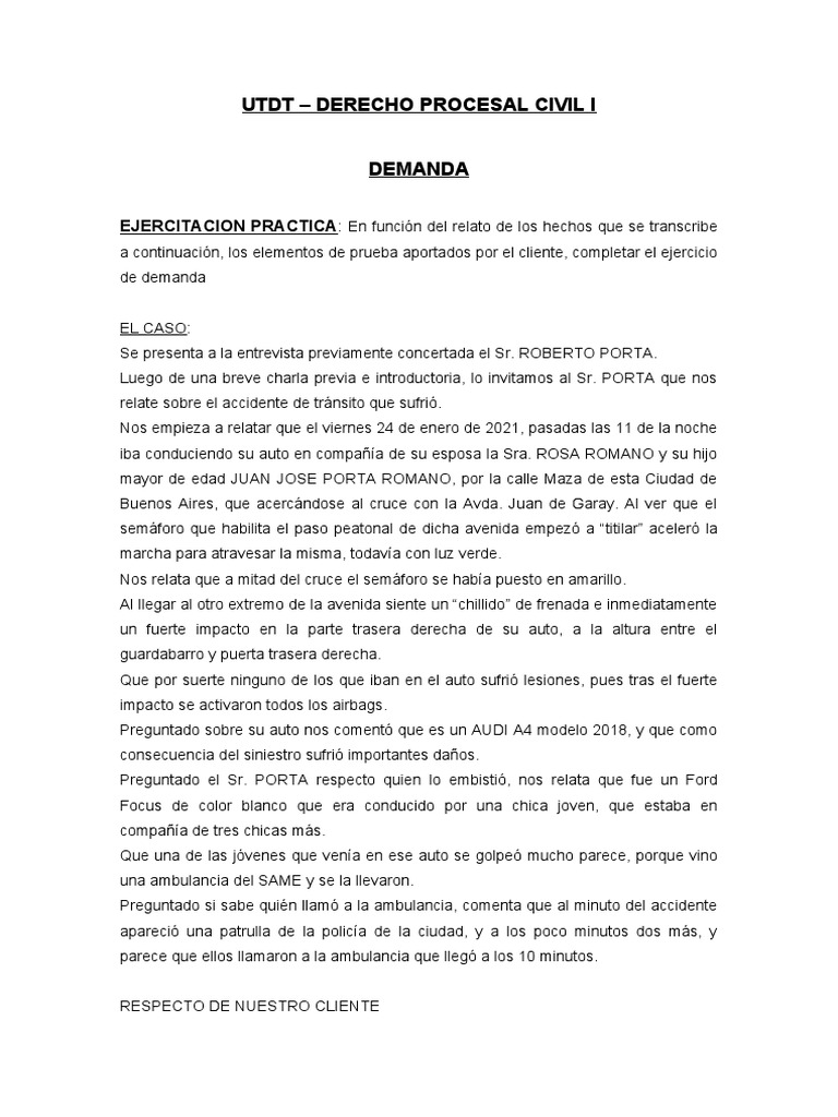 Ejercicios Practicos - Demanda A Completar | PDF | Demanda judicial | Semáforo
