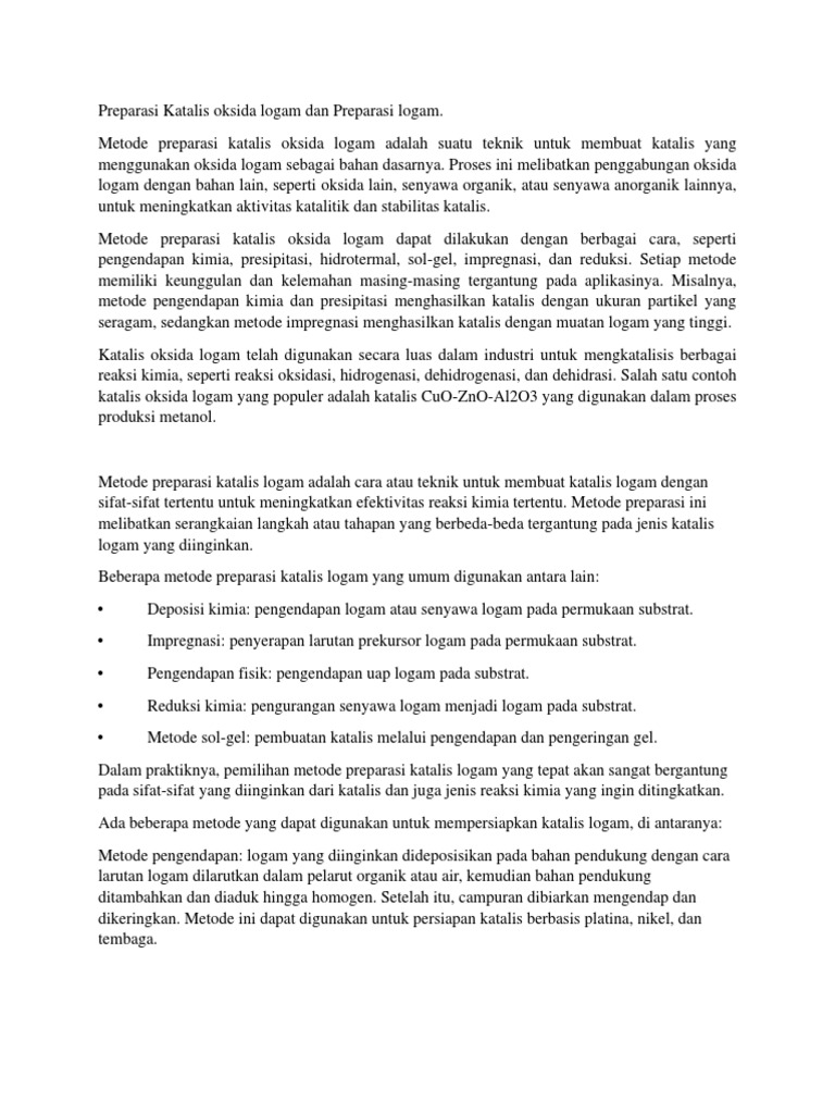 Metode Preparasi Katalis Logam dan Oksida | PDF