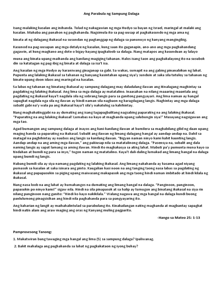 Ang Parabula NG Sampung Dalaga | PDF