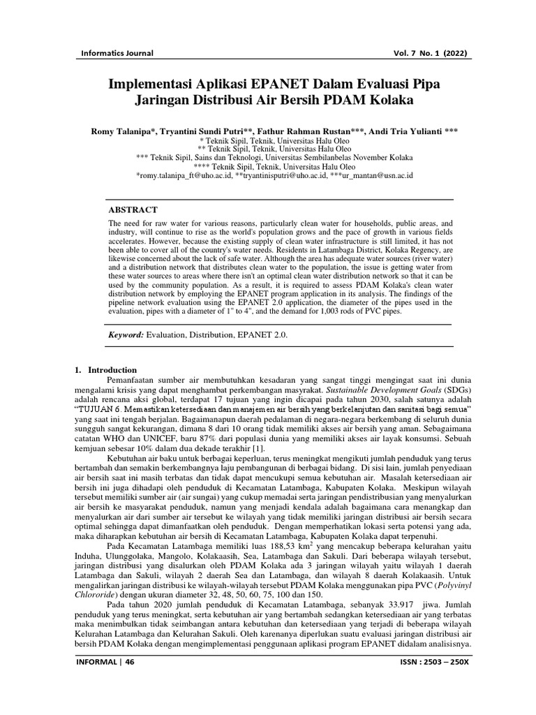 Evaluasi Jaringan Air PDAM Kolaka dengan EPANET | PDF