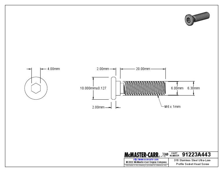 91223A443 - 316 Stainless Steel Ultra-Low-Profile Socket Head Screw | PDF
