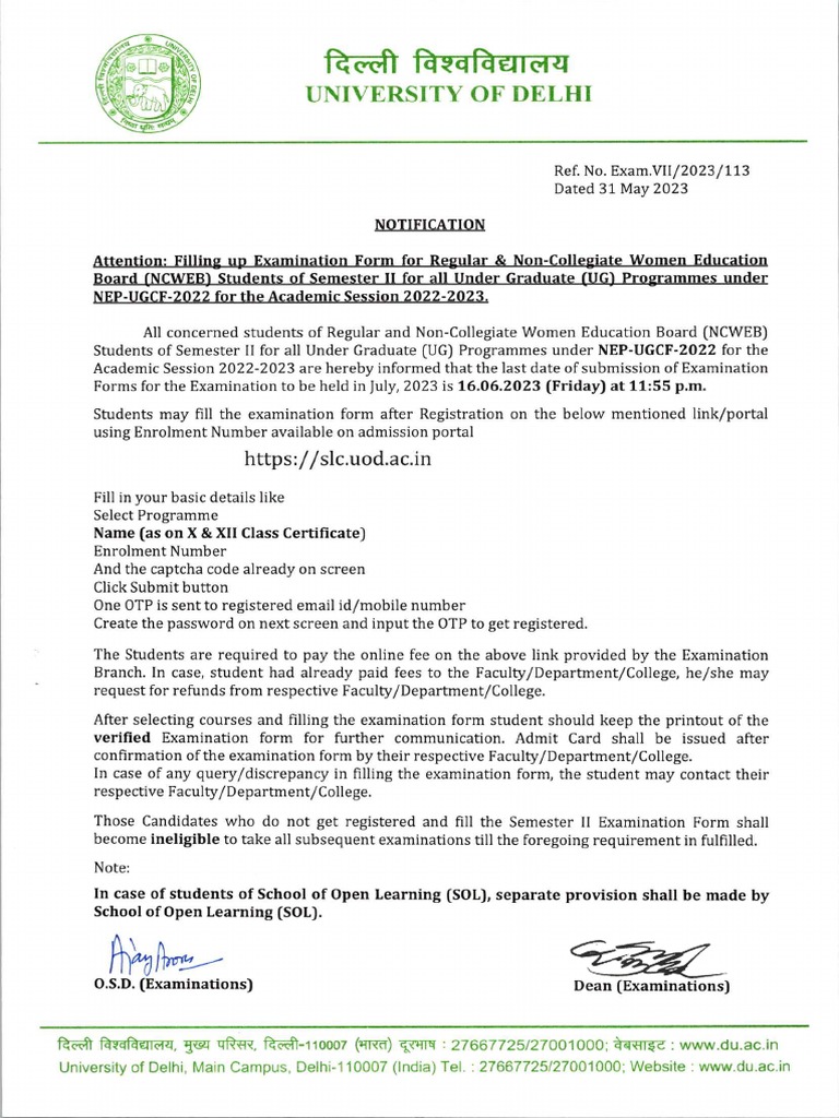 Notification Ug Nep-ugcf-2022 Sem.ii | PDF