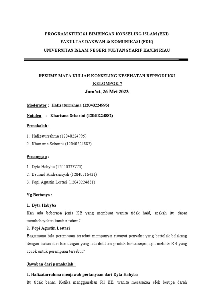Resume Matkul Kons - Kesehatan Reproduksi-Klp7 | PDF
