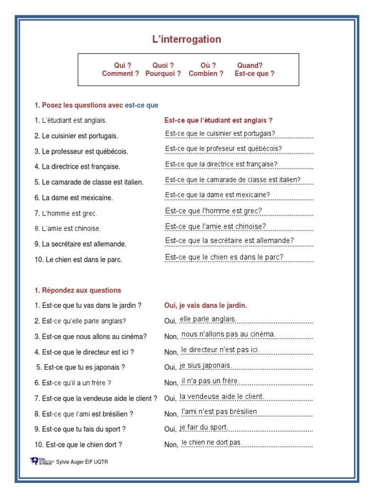 Questions et réponses en français | PDF | Question | Échecs