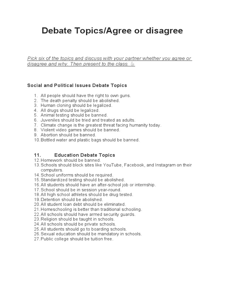 Debate Topics 1 | PDF
