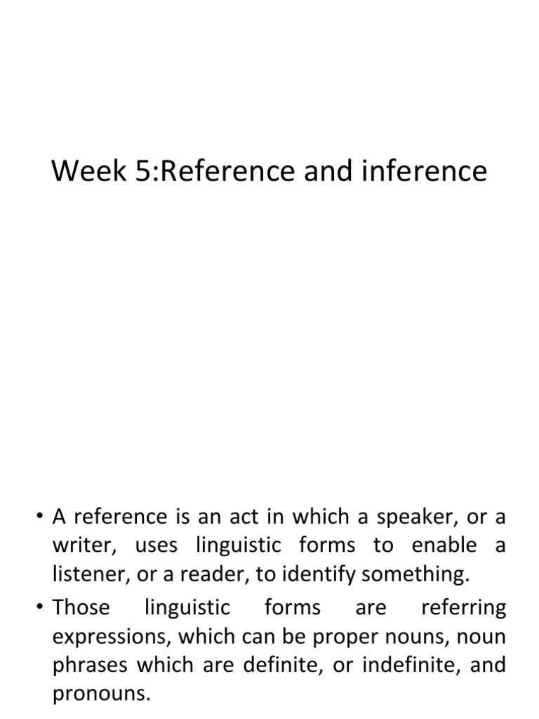 Reference and Inference in Pragmatics | PDF | Pronoun | Noun