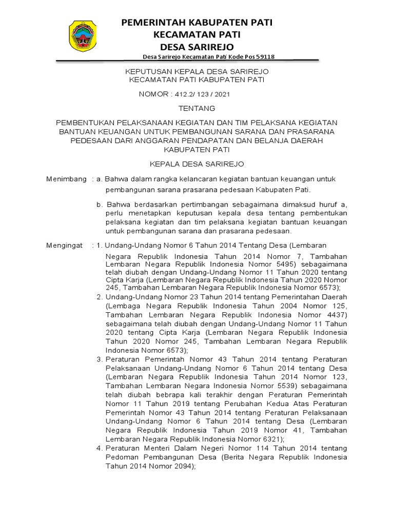 (Edit) Draft Keputusan Kepala Desa | PDF