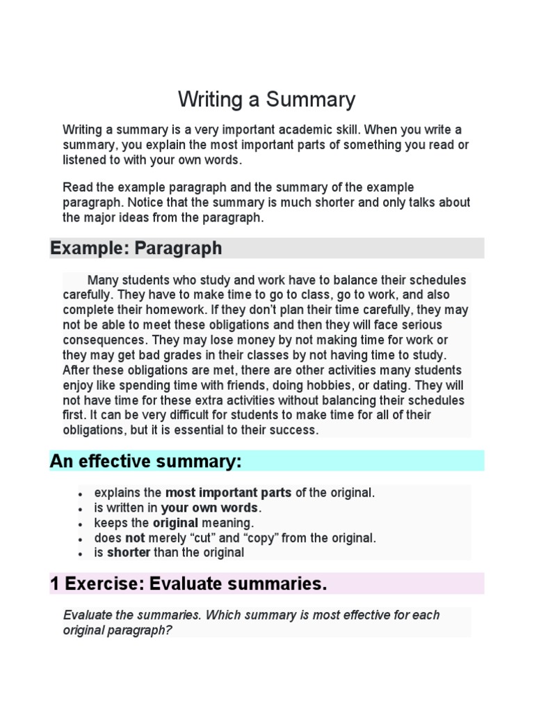 Writing A Summary | PDF