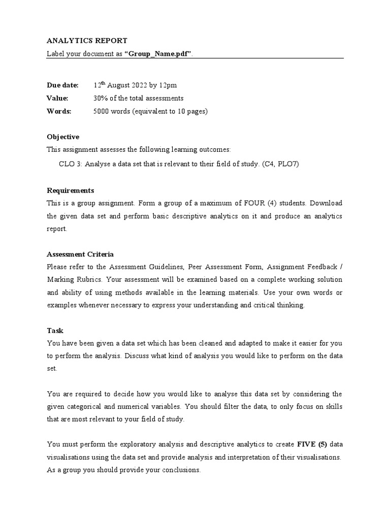 MPU3373 Analytics Report Guidelines - 2022 July | PDF | Rubric ... MPU3373 Analytics Report Guidelines - 2022 July | PDF | Rubric ...