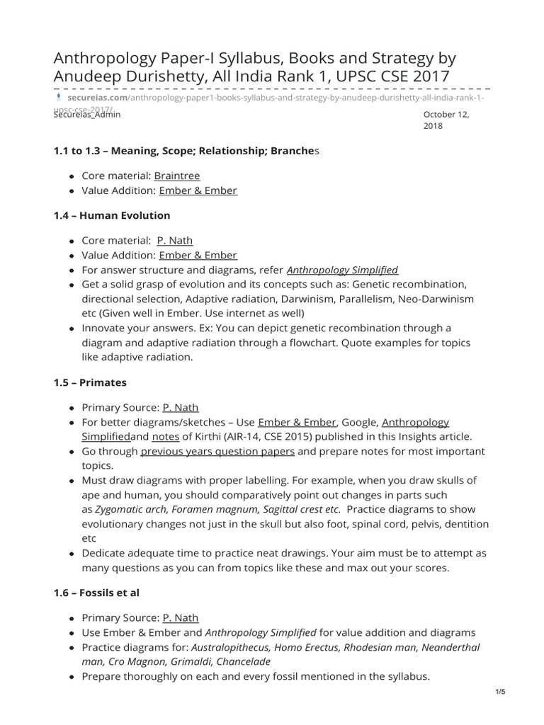 Anthropology Paper-I Anudeep Durishetty | PDF