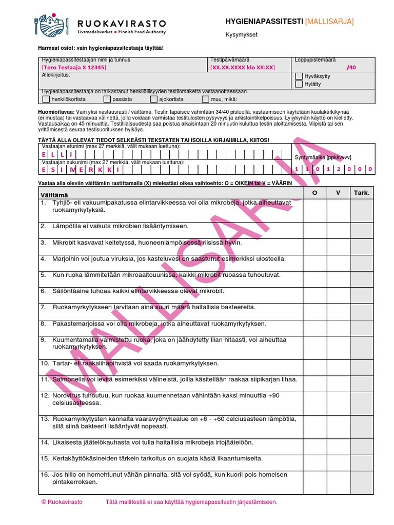 Hygieniapassi Mallisarja Kysymykset Fi-5.8.2021 | PDF