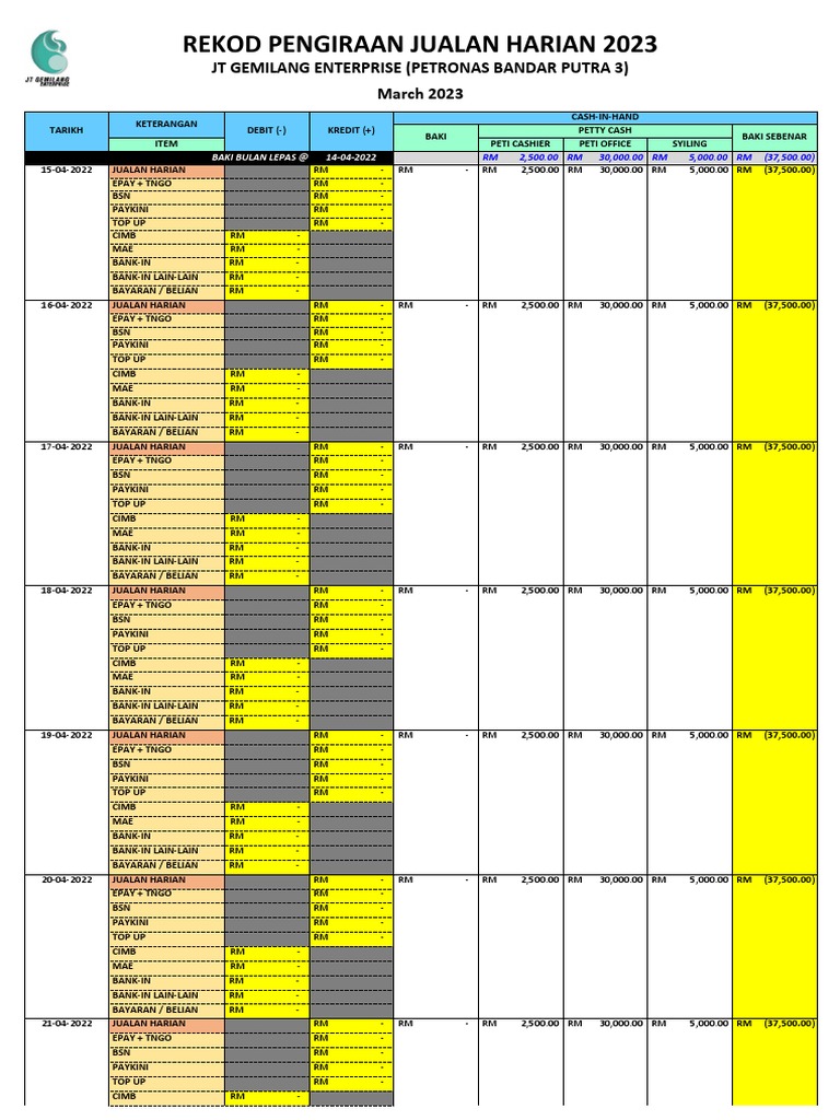 Template 2023 - Kiraan Akaun & Short Bp3 | PDF