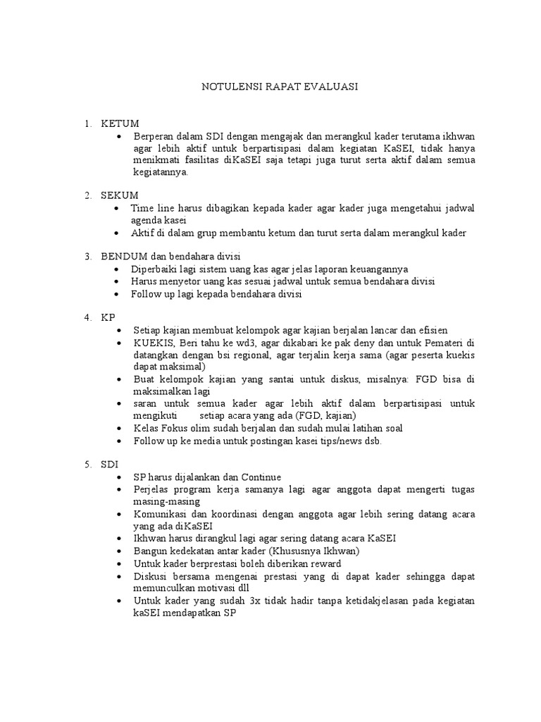 Notulensi Rapat Evaluasi | PDF
