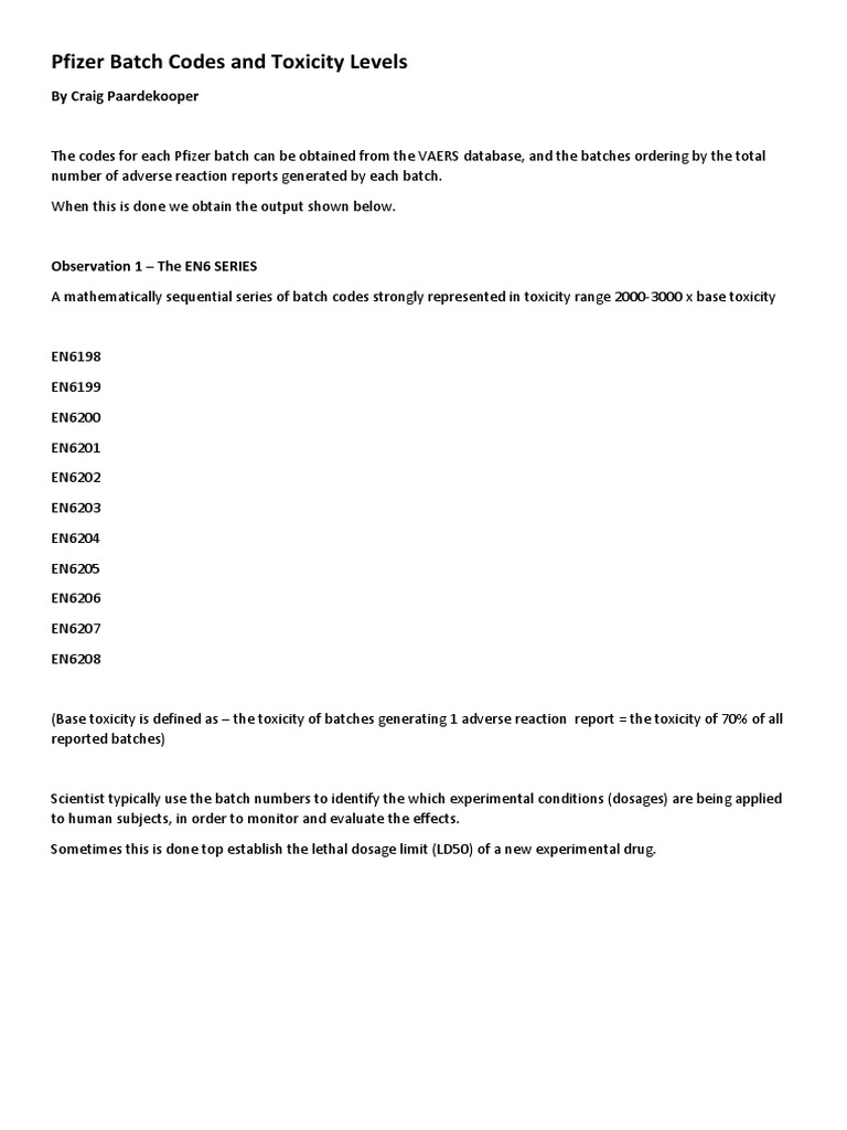 Pfizer Batch Codes and Toxicity Levels | PDF
